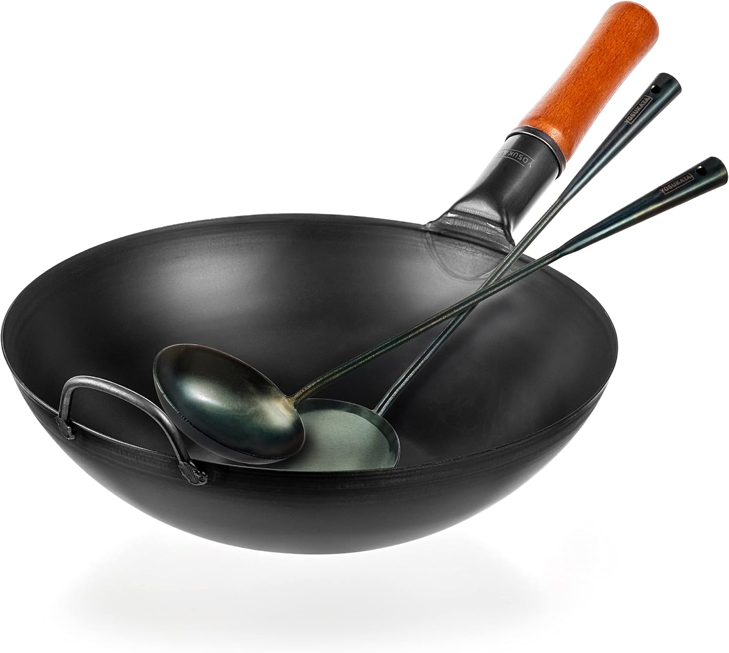Amazon.com: YOSUKATA Carbon Steel Flat Bottom Wok Pan 13,5“ with Pre ...