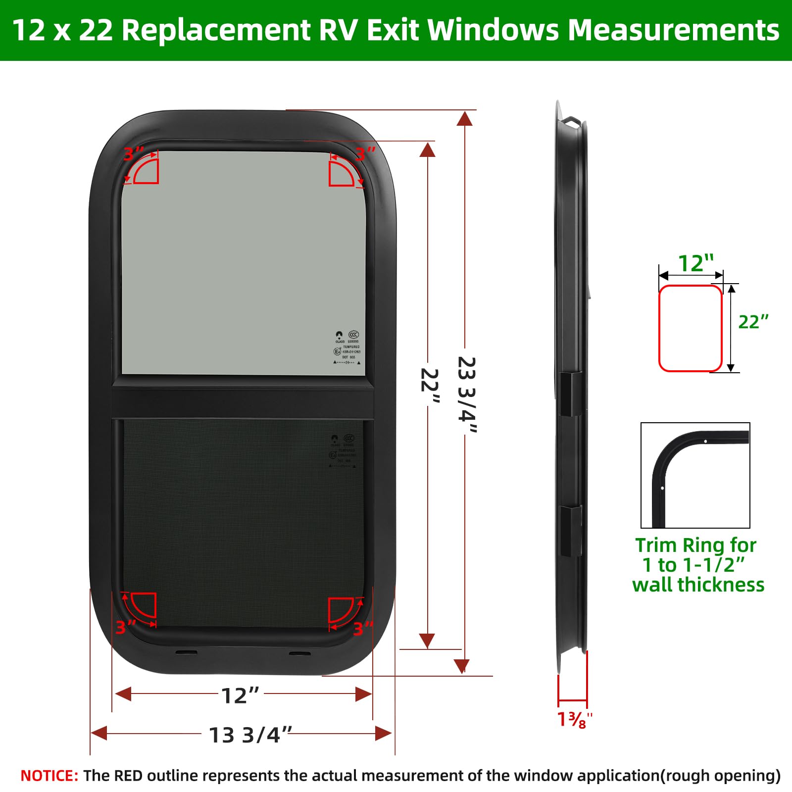 Snapklik.com : 2 Pack RV Window,12" W X 22" H Vertical Sliding ...