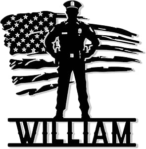 Amazon.com: Personalized Police Metal Sign, Thin Blue Line American ...