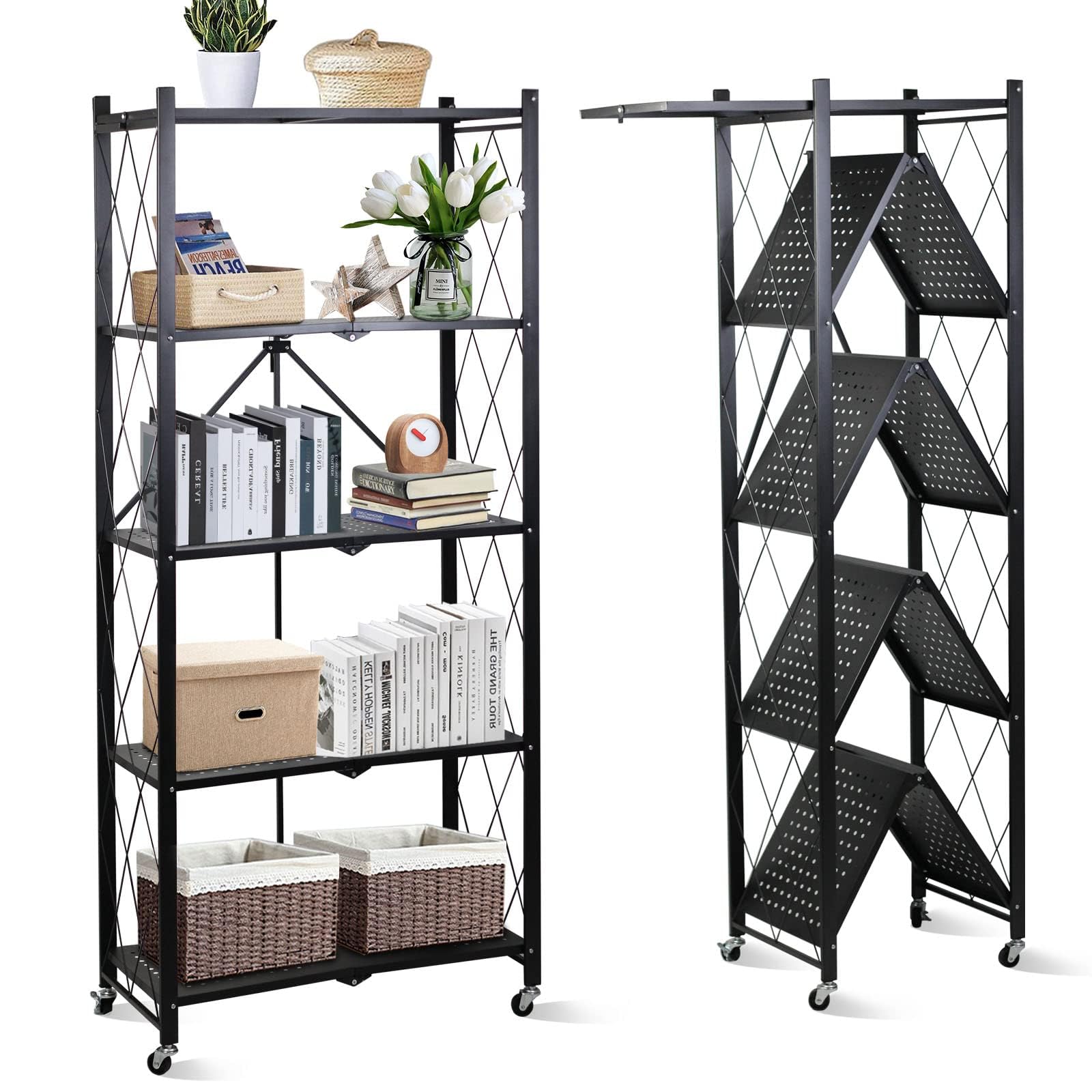 Amazon.com: Fenbeli 5 Tier Storage Shelf with Wheels - Metal ...