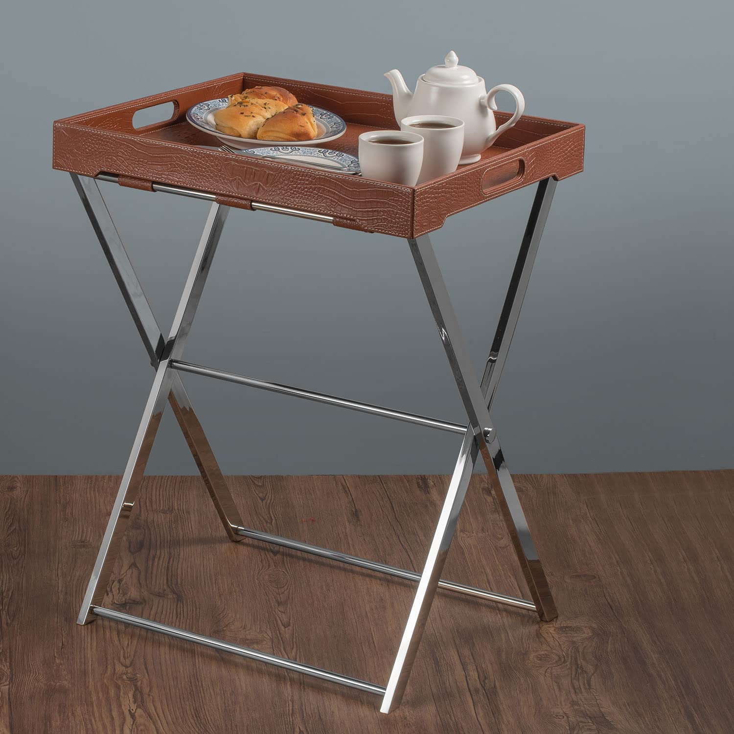 Spread Spain Leatherite Foldable Tray Table with Metal Stand, Multi ...