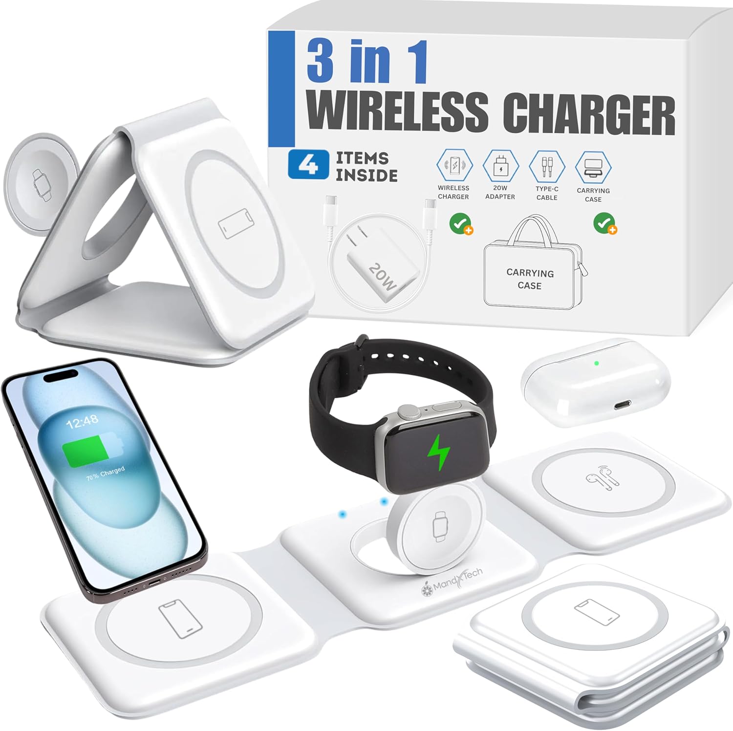 Amazon.com: Foldable 3 in 1 Wireless Charger (Kit) WITH (20W PD Adapter ...