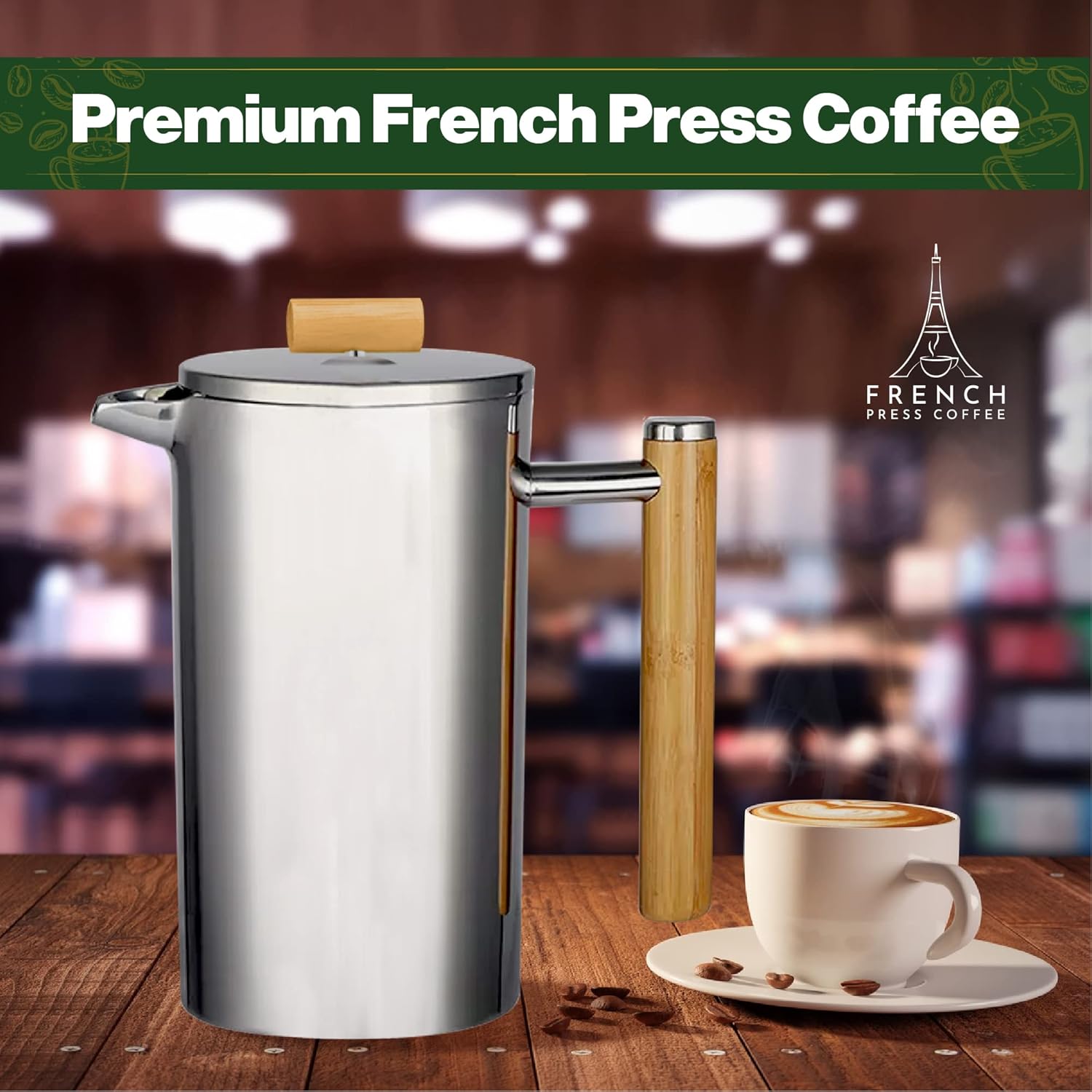 French Press Coffee Maker – Stainless Steel Double Insulated Large ...