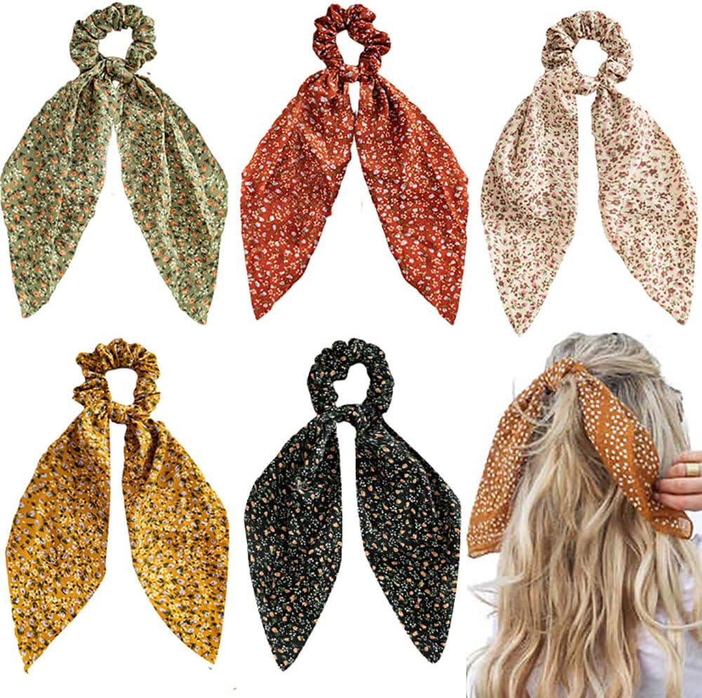 Amazon.com : Funlovin 6pcs Scarf Scrunchies for Hair Ties Scarves ...