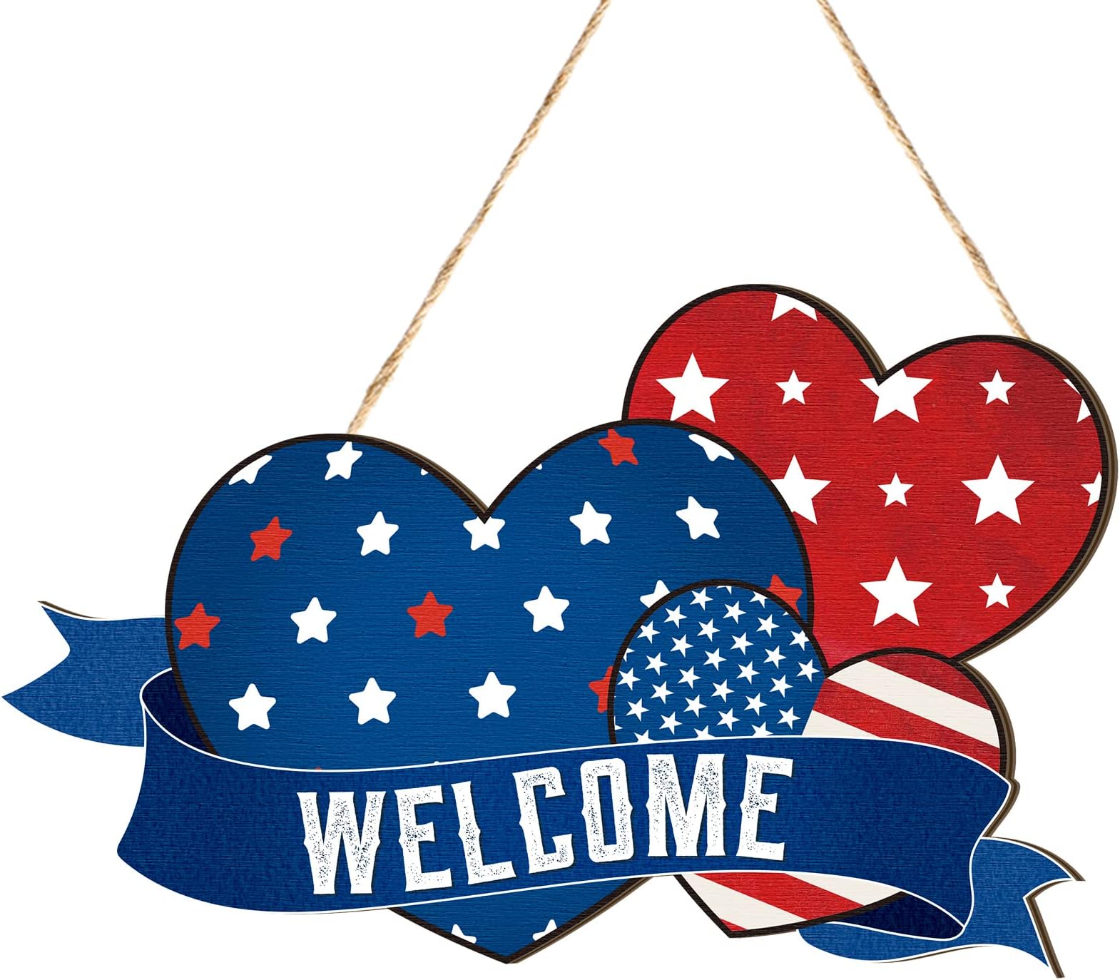 Amazon.com: Patriotic Welcome Door Decoration 4th of July Wooden Sign ...
