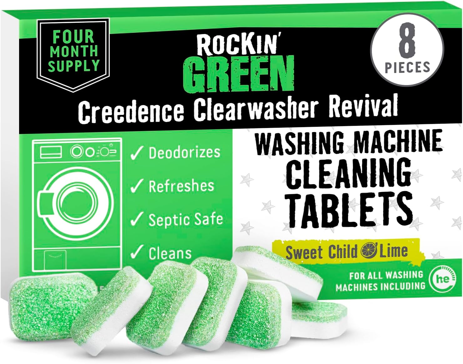 Amazon.com: Rockin' Green Washing Machine Cleaning Tablets (8 Pieces ...