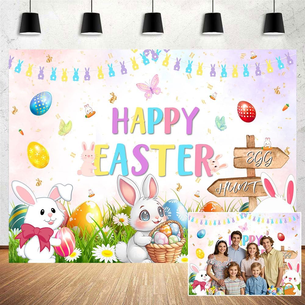 Amazon.com : 5x3 ft Easter Egg Hunt Backdrop Spring Cute Bunny Rabbit ...