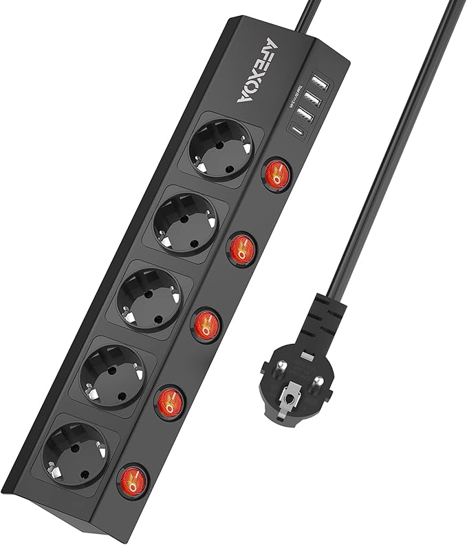 Steckdosenleiste mit USB 5 Fach einzeln schaltbare Mehrfachsteckdose ...