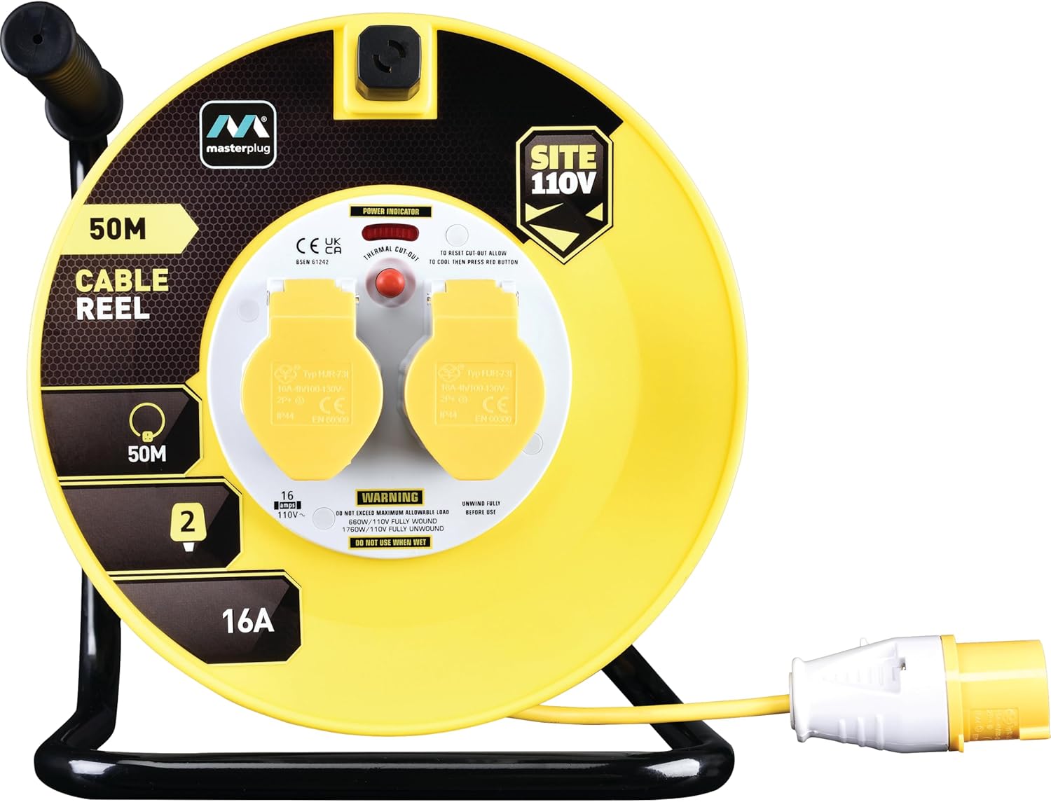 Masterplug 110 Volt Cable Reel 50m 16a Yellow : Amazon.co.uk: DIY & Tools