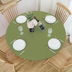 Amazon.com: NLMUVW Olive Green Round Fitted Vinyl Tablecloth with ...