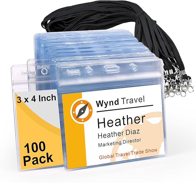 Name Badge Holders with Lanyards - Fushing 100Pcs Clear Plastic ...