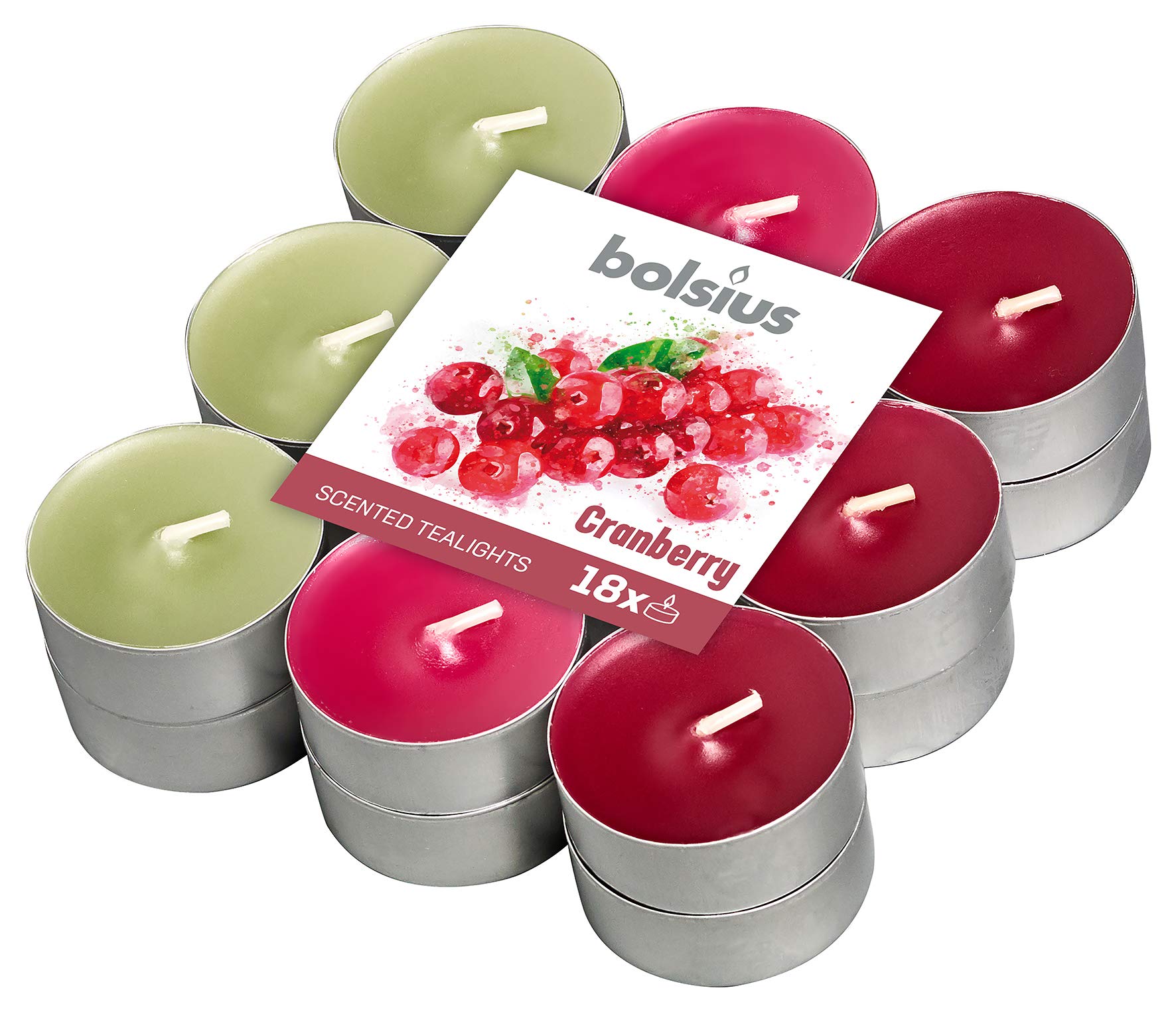 Bolsius Tealights Cranberry Scented Multi Coloured 4hr pack 18, Wax ...