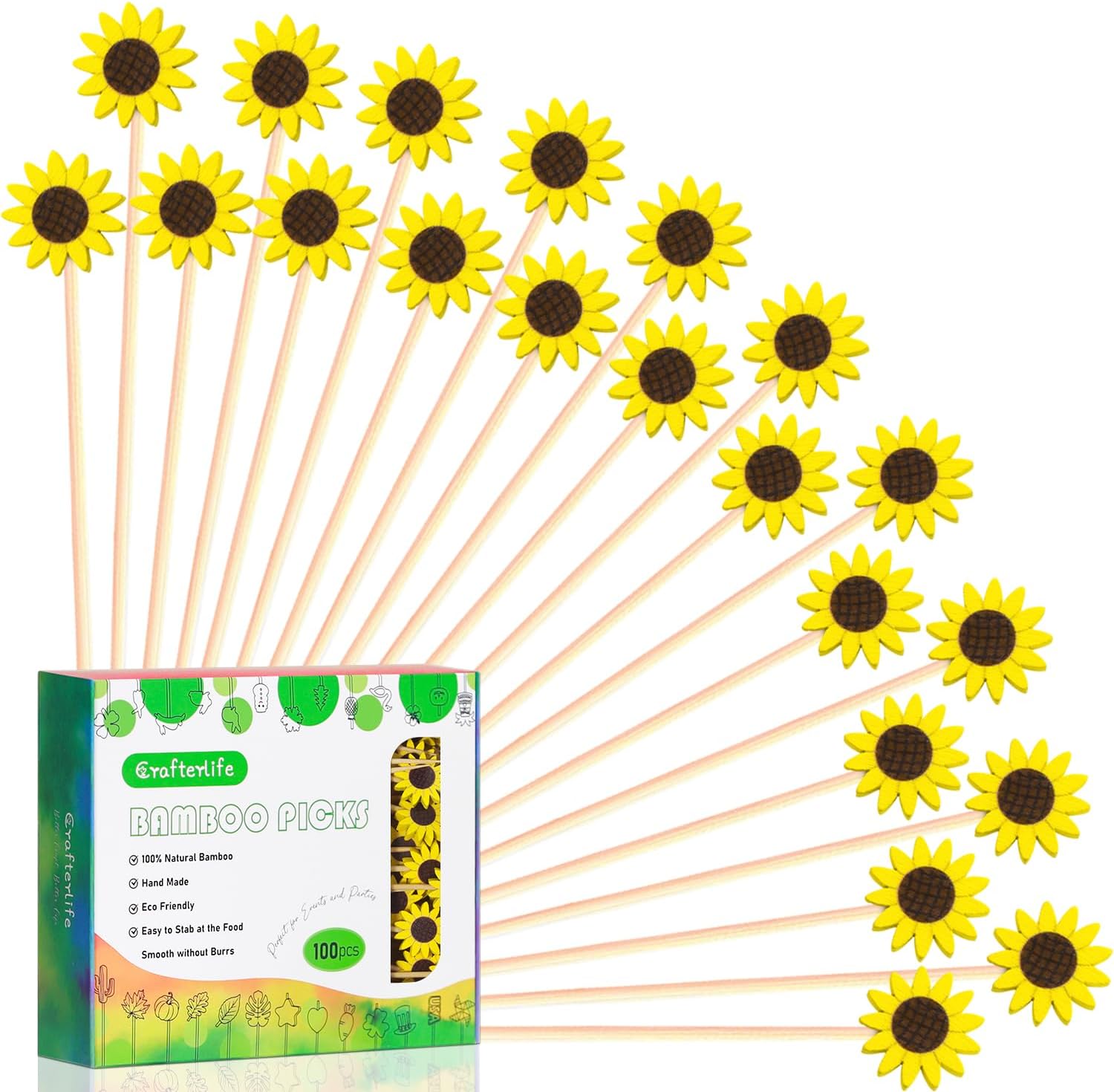 Amazon.com | Sunflower Cocktail Picks Springtime Floral Decorative ...