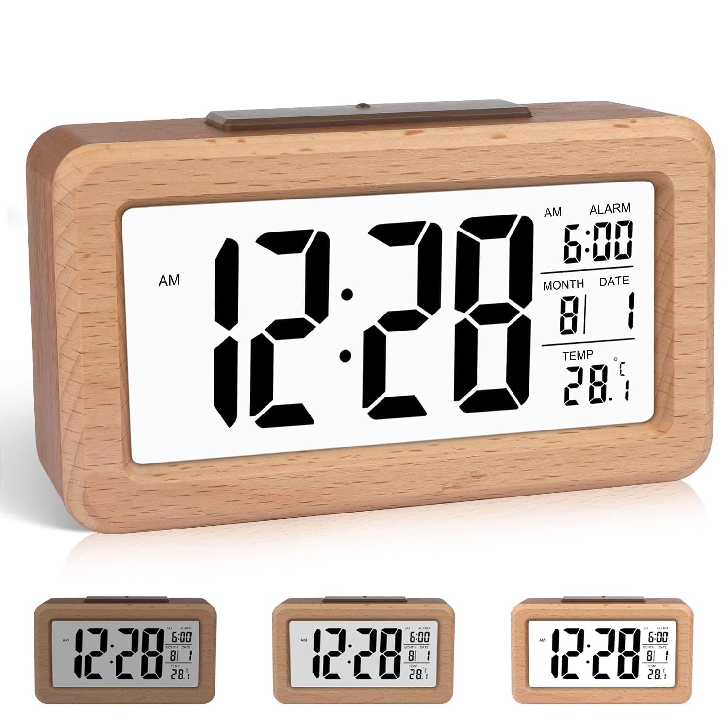 Snapklik.com : DTKID Easy Setting Wooden Digital Alarm Clock