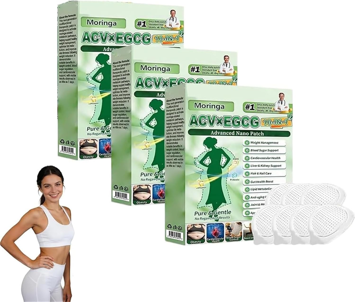 Purelora ACV x EGCG 10-in-1 Advanced Nano Microneedle Patch, Natural ...