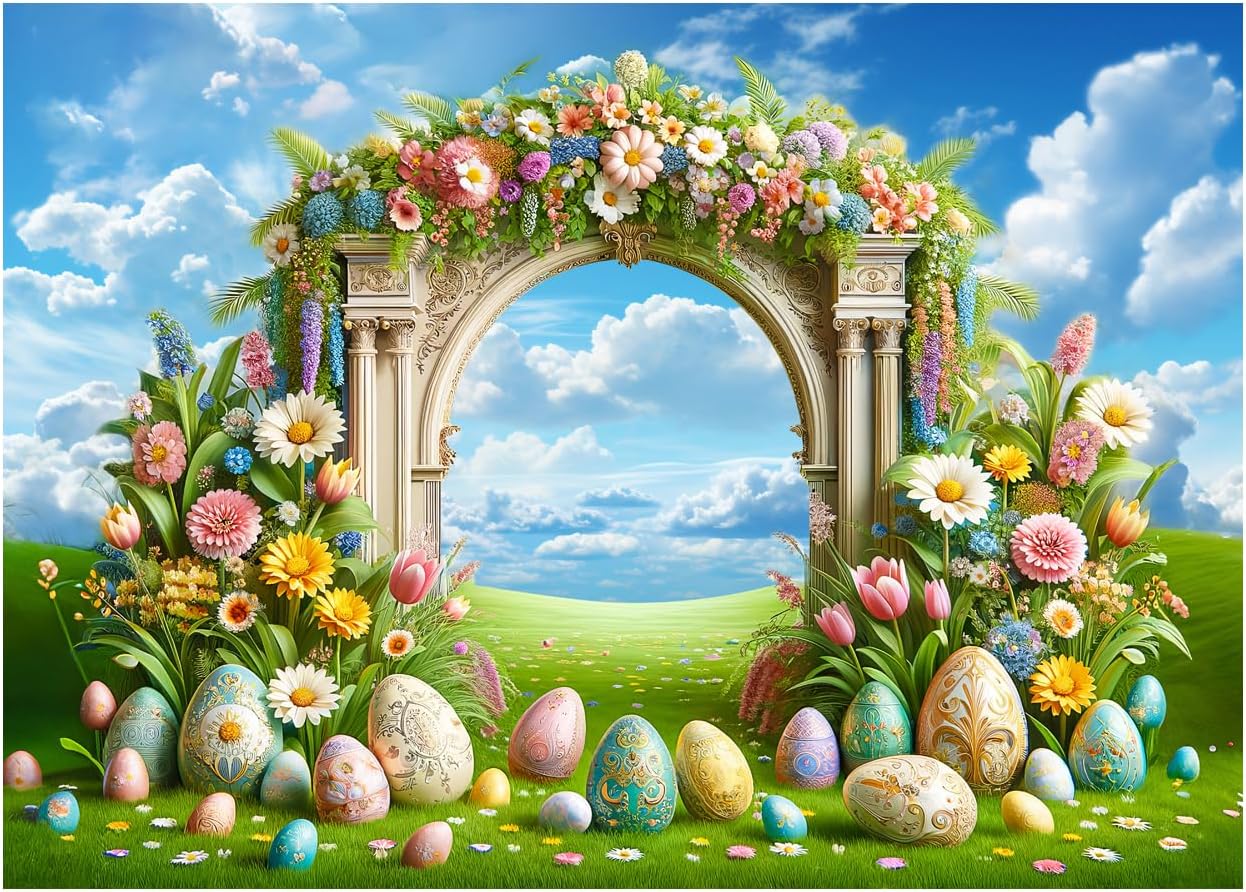 Amazon.com : WOLADA Easter Backdrop Easter Lawn Backdrop Flower Arch ...