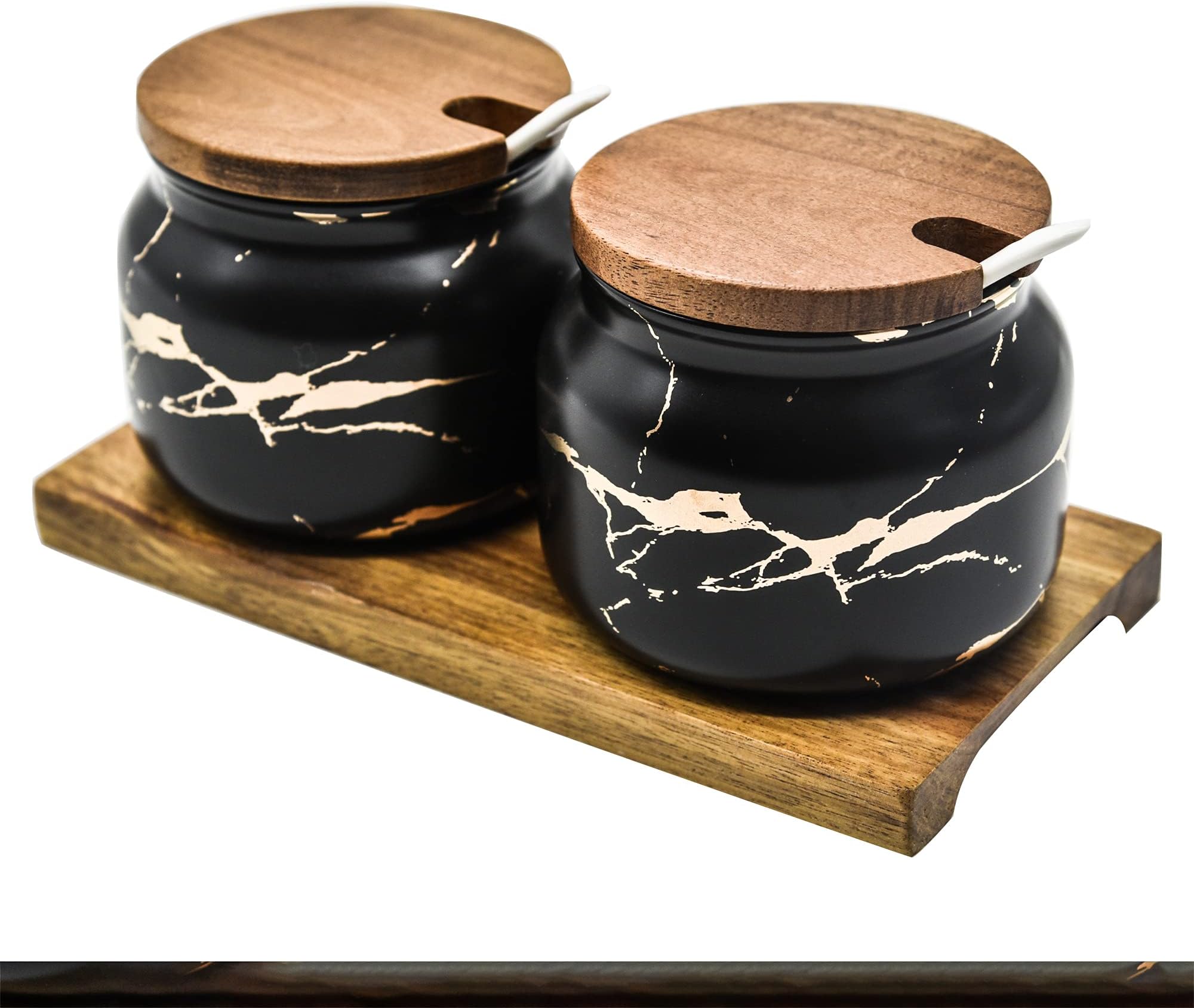 Amazon.com | JFFLYIT 2 Sets of Marble Ceramic Sugar Bowl Ceramic ...