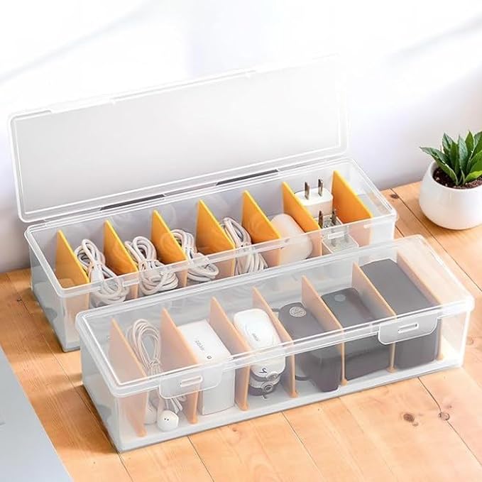 2 Pcs Cable Storage Box, Cable Tidy Box with Open Lids, Plastic Wire ...