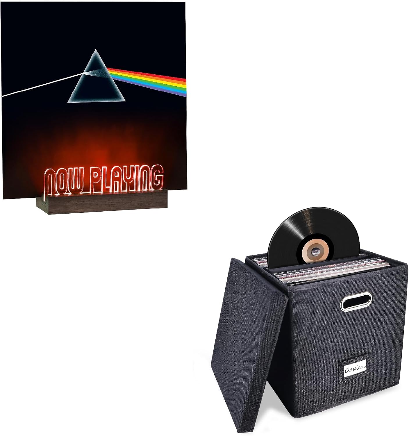 Amazon.com: ZEDKEHO Vinyl Record Storage Box and Now Playing Vinyl Record Stand, Record ...