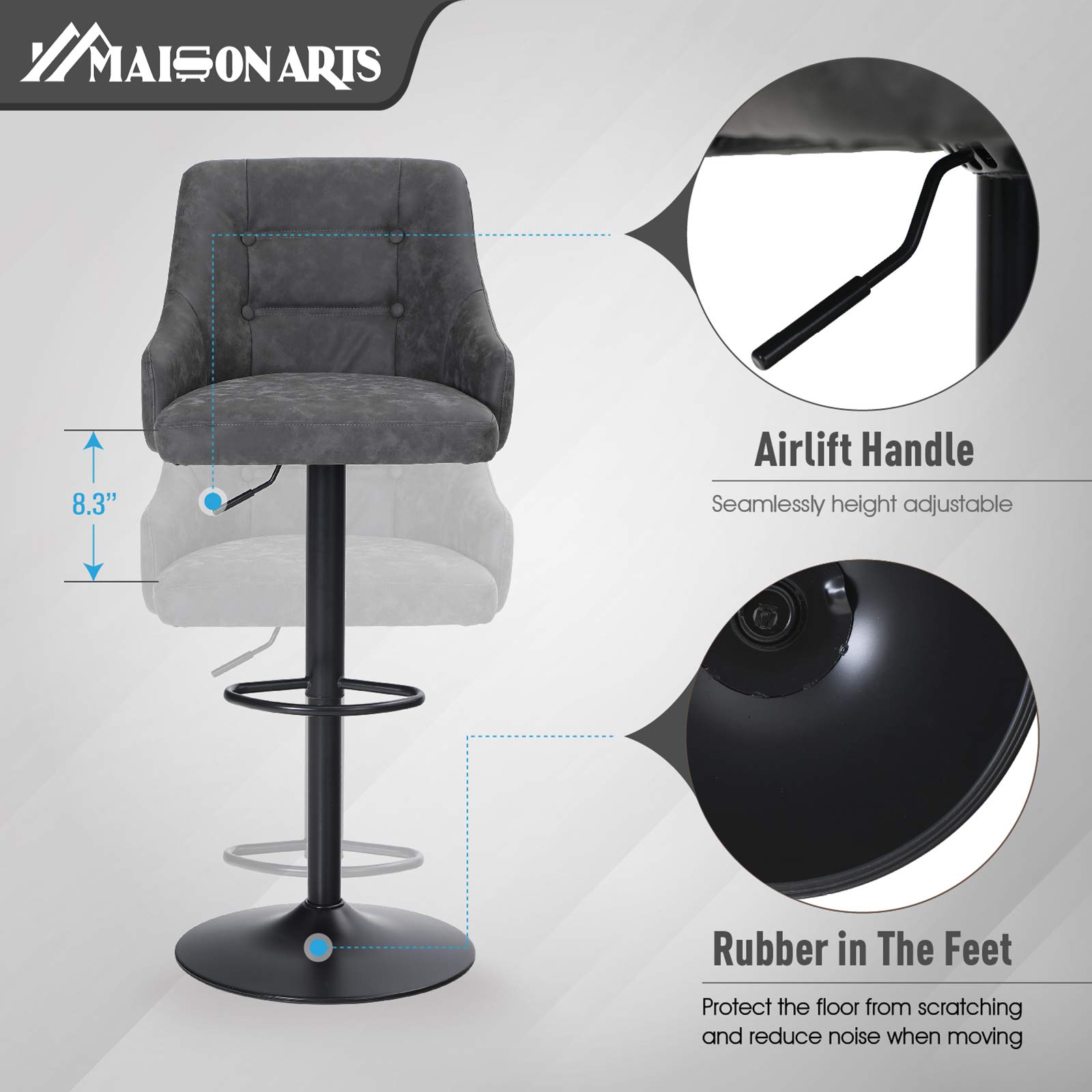 Buy MAISON ARTS Swivel Adjustable Bar Stool with Back for Kitchen ...