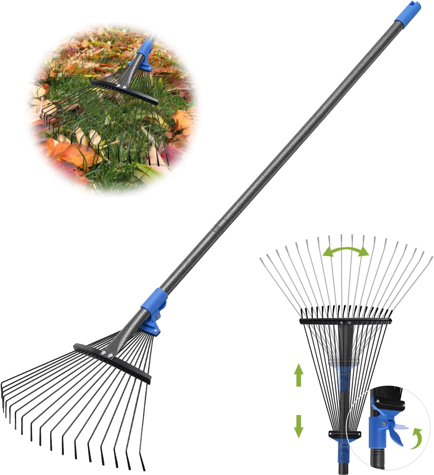 Amazon.com : Garden Leaf Rake, Yard Rake with 9-18 Inch Adjustable ...