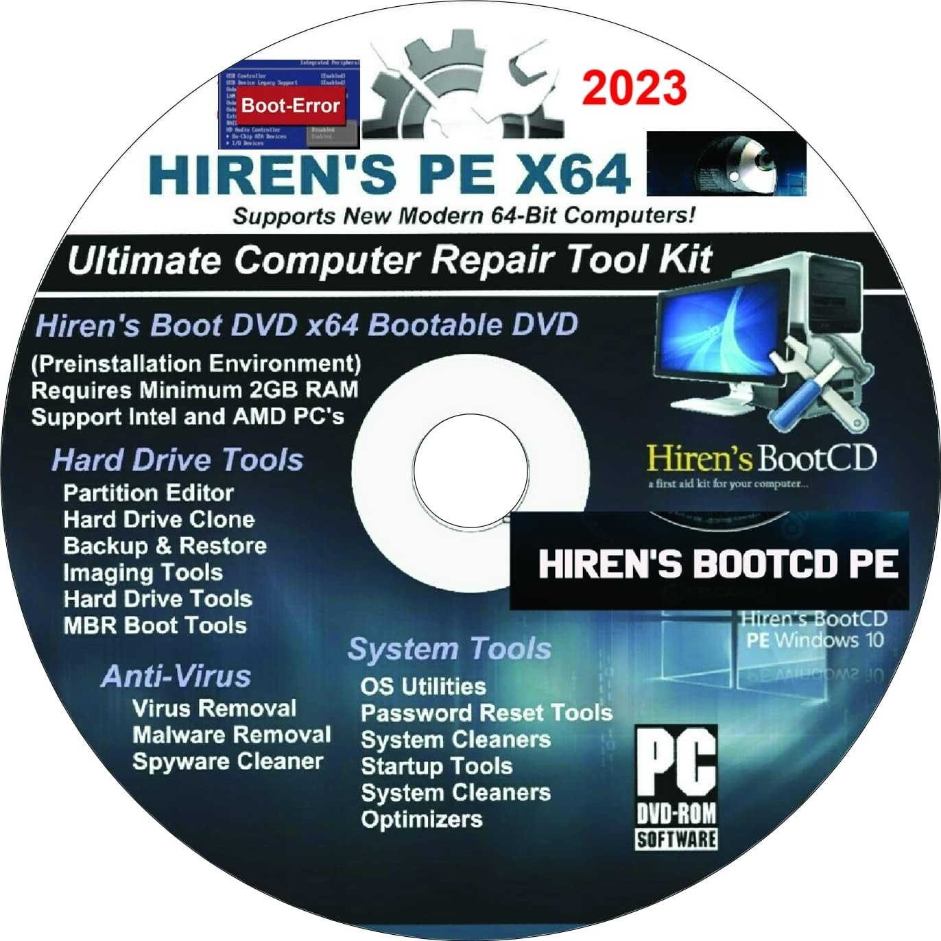 Amazon.com: Hiren's Boot PE x64 bit 1 DVD Software Repair Tools Suite ...