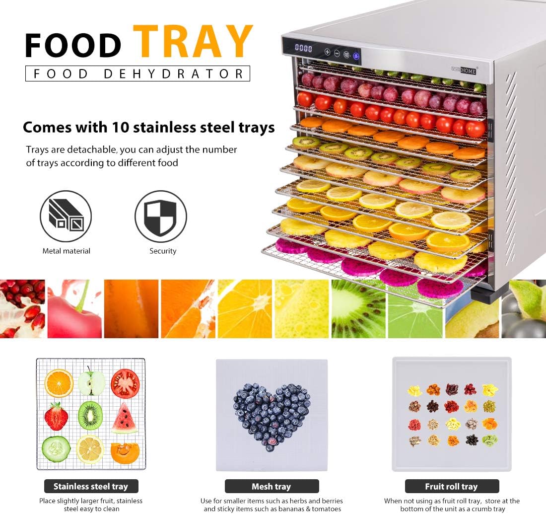 Buy VIVOHOME Stainless Steel Electric 1000W 10 Trays Commercial Food ...
