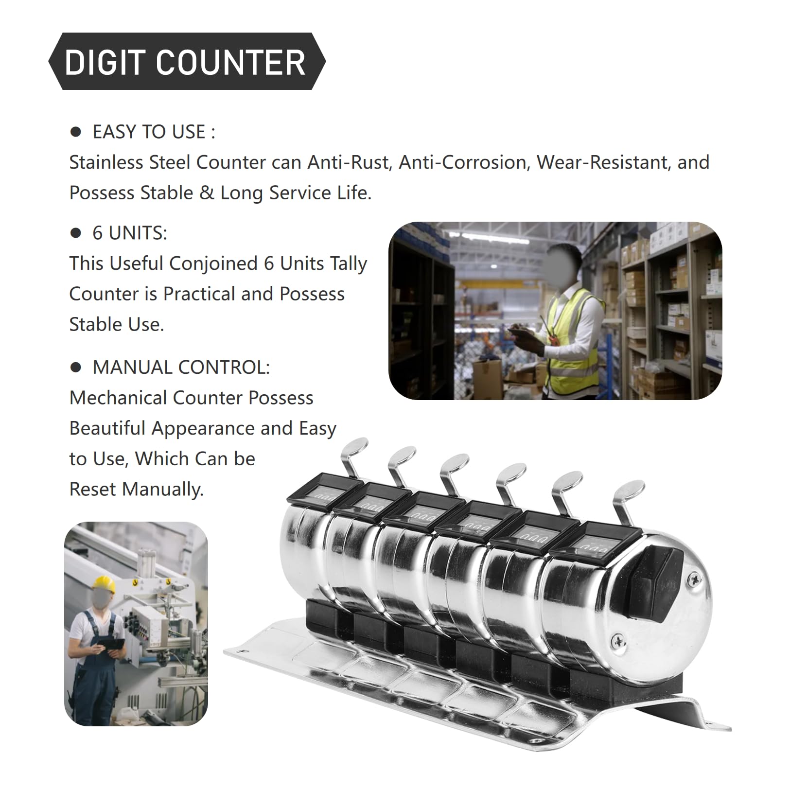 FAUOSWUK 4-Digit Number Count Clicker Counter, 6 Units Metal Hand ...