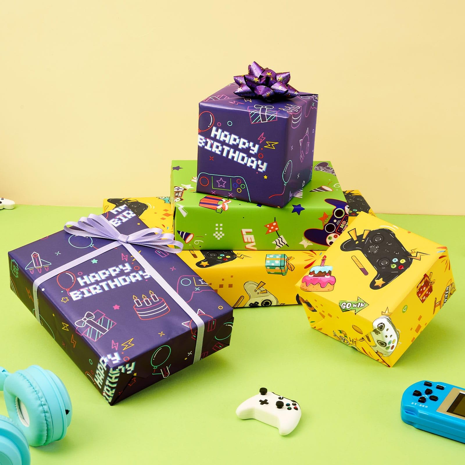 Snapklik.com : WERNNSAI Gaming Wrapping Paper Rolls - 3 Short Rolls ...
