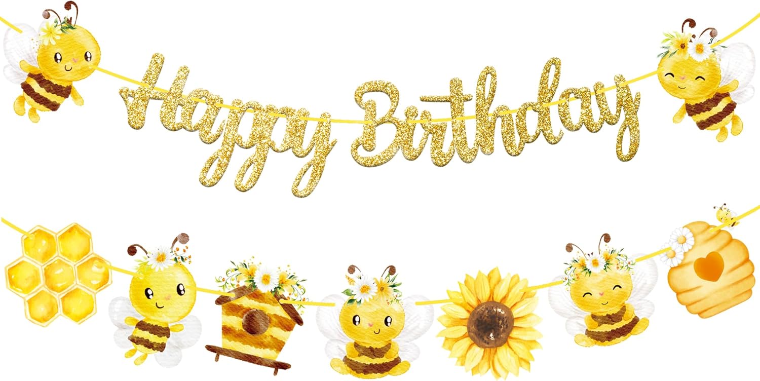 Amazon.com: umoni Bee Birthday Banner Bee Birthday Party Decorations ...