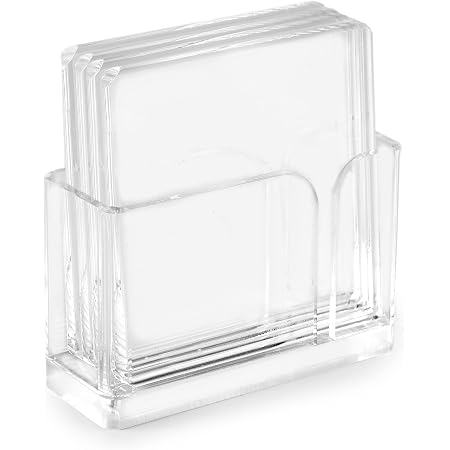 Amazon.com | Huang Acrylic 4" Round 4-Coaster Set w/Holder (Clear ...