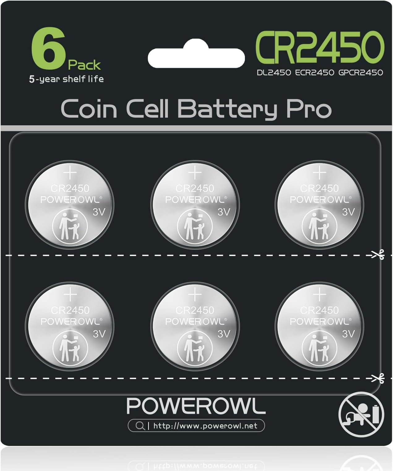 POWEROWL High Capacity CR2450 Battery, 10 Years Leak-Free, Long Lasting ...