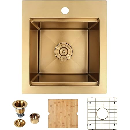 LQS Drop in Bar Sink, Stainless Steel Small Kitchen Sink, Gold Bar Sink ...