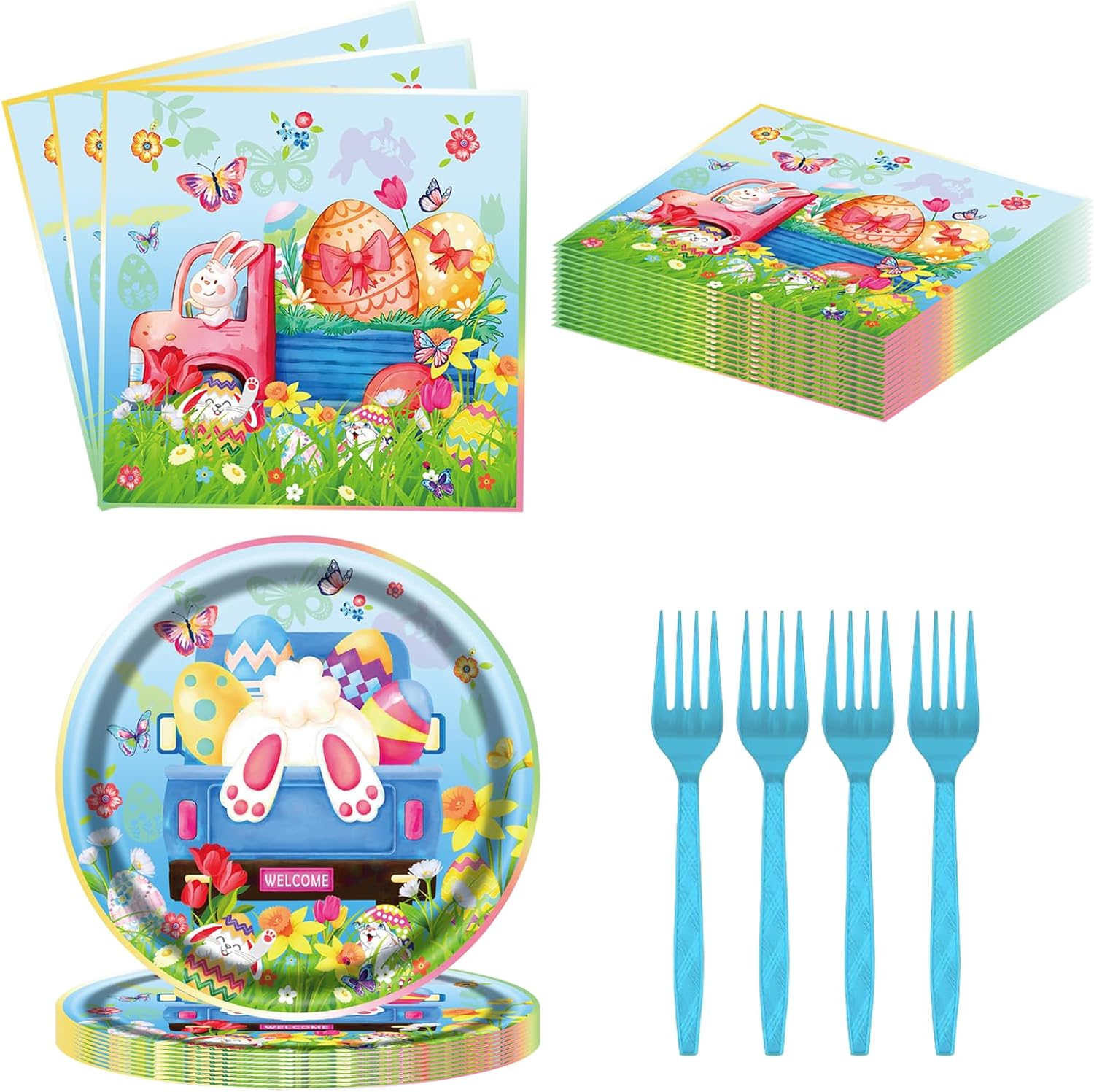 Amazon.com: HiEnjoin 60PCS Easter Party Plates and Napkins, Cute Bunny ...