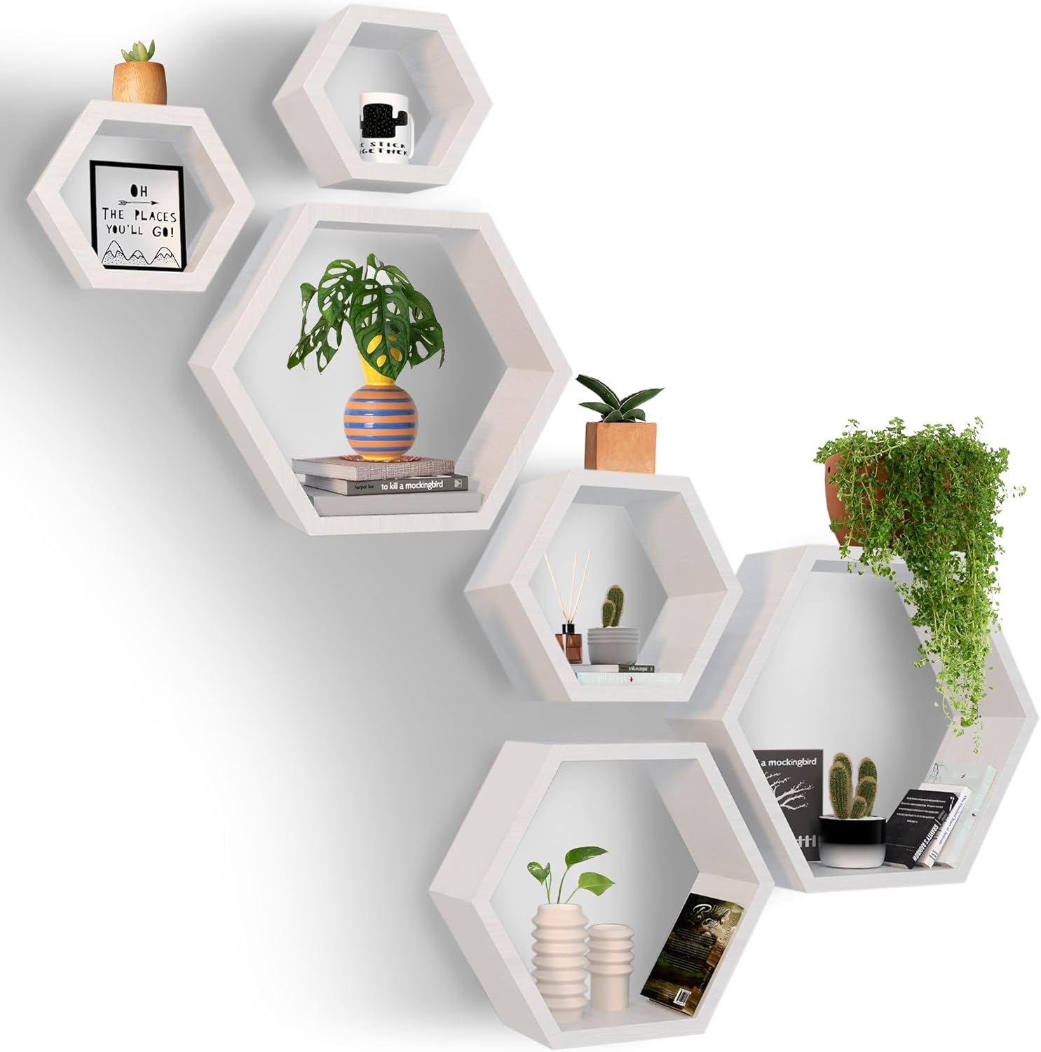 Amazon.com: Honeycomb Shelves Set of 6 - Black Hexagon Geometric ...