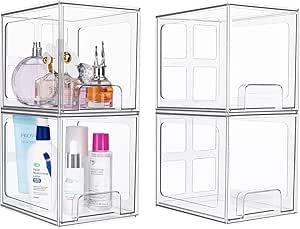 4 Pack Large Stackable Storage Drawers, 16.9cm Tall Clear Acrylic ...
