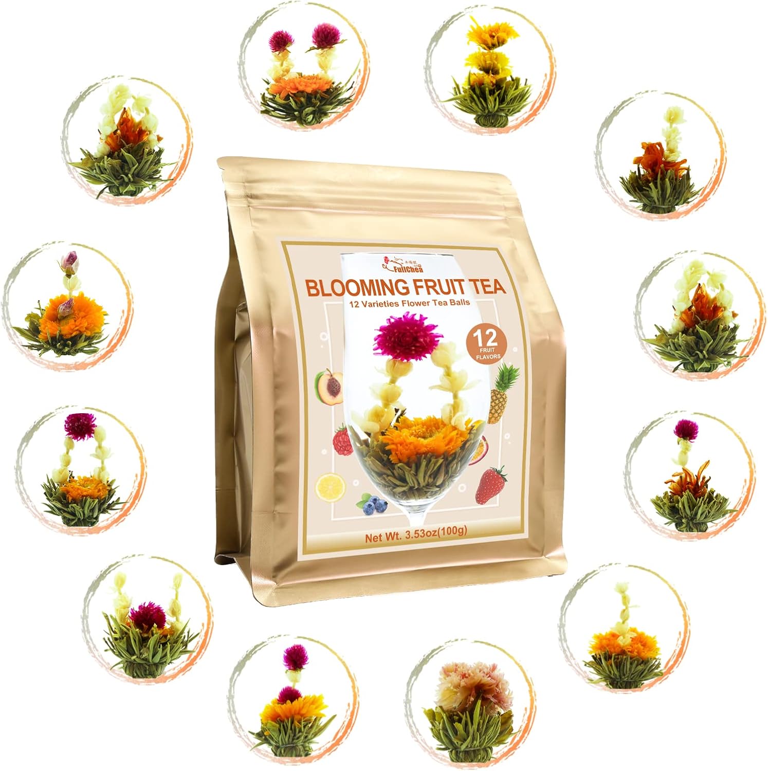 FullChea Blooming Flowering Tea Set with 12 Fruit Flavors