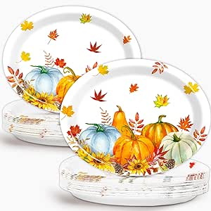 Amazon.com: 50PCS Fall Oval Paper Plates Large 11” Disposable ...