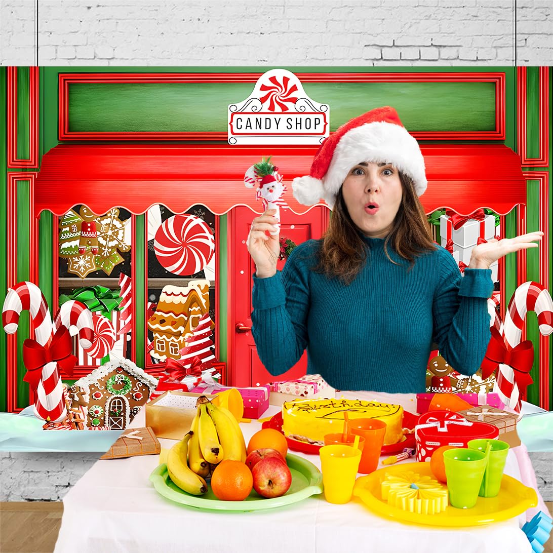 Christmas Red Candy Shop Backdrop for Photography Xmas Snow Santa's Toy ...
