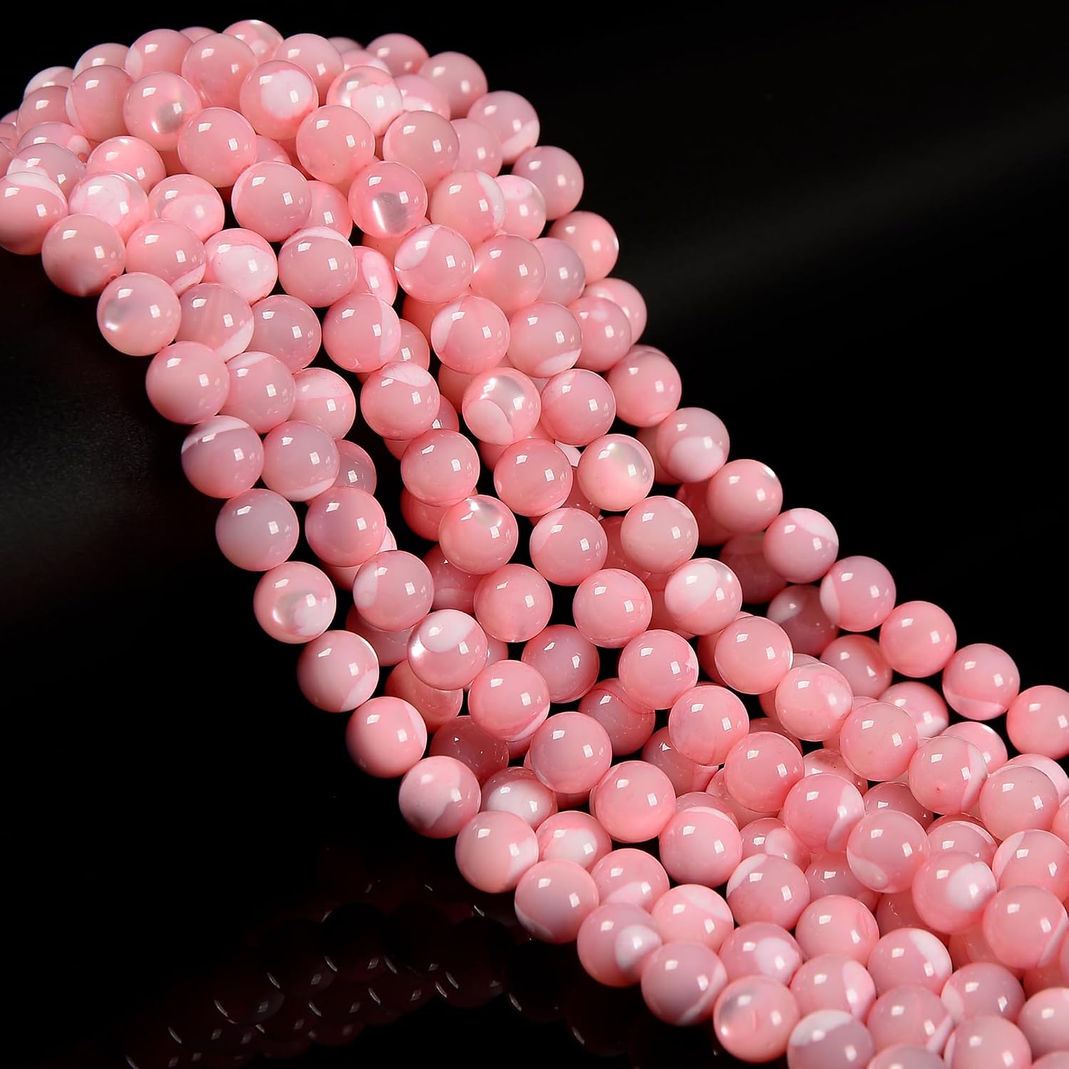 Amazon.com: JM Design 8mm Pink Mother of Pearl MOP Shell Smooth Round ...