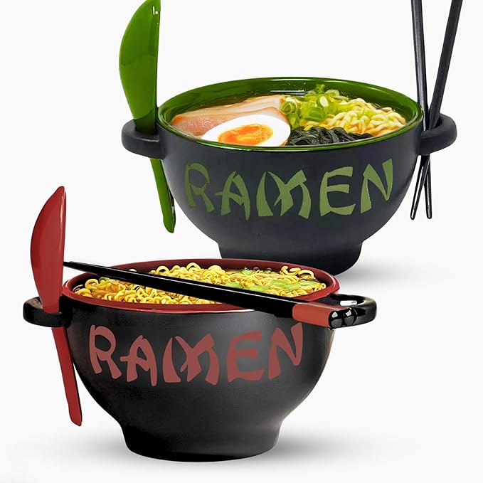 Amazon.com: Ramen Bowl Set with Chopsticks and Spoon - Red & Green ...