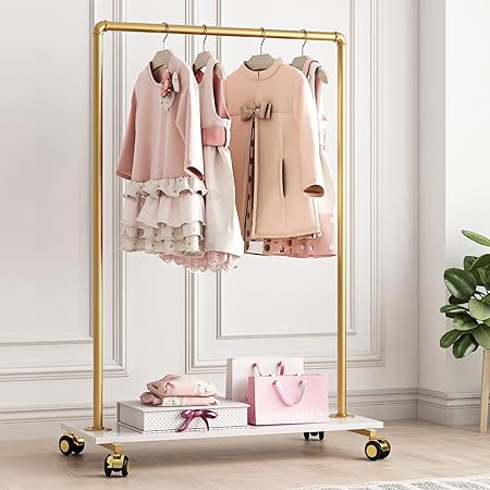 Amazon.com: MaiRHK Gold Clothing Rack on Wheels Gold Display Rack with ...