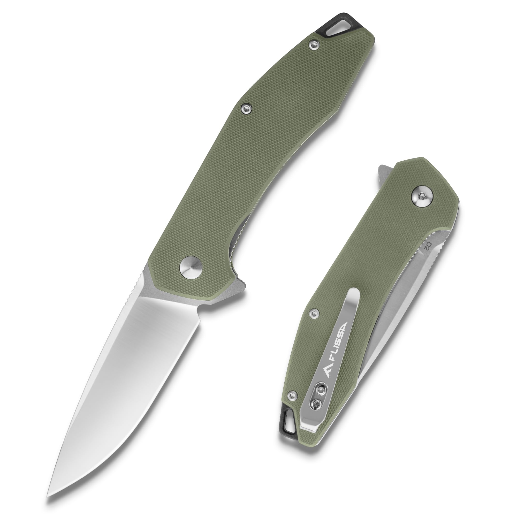 FLISSA Pocket Knife, Folding Tactical Knife with G10 Handle, D2 Blade ...