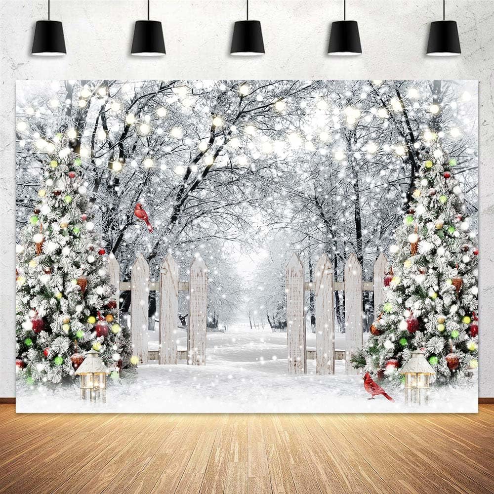 Amazon.com : Msocio 10x8ft Polyester Winter Forest Backdrop Christmas ...