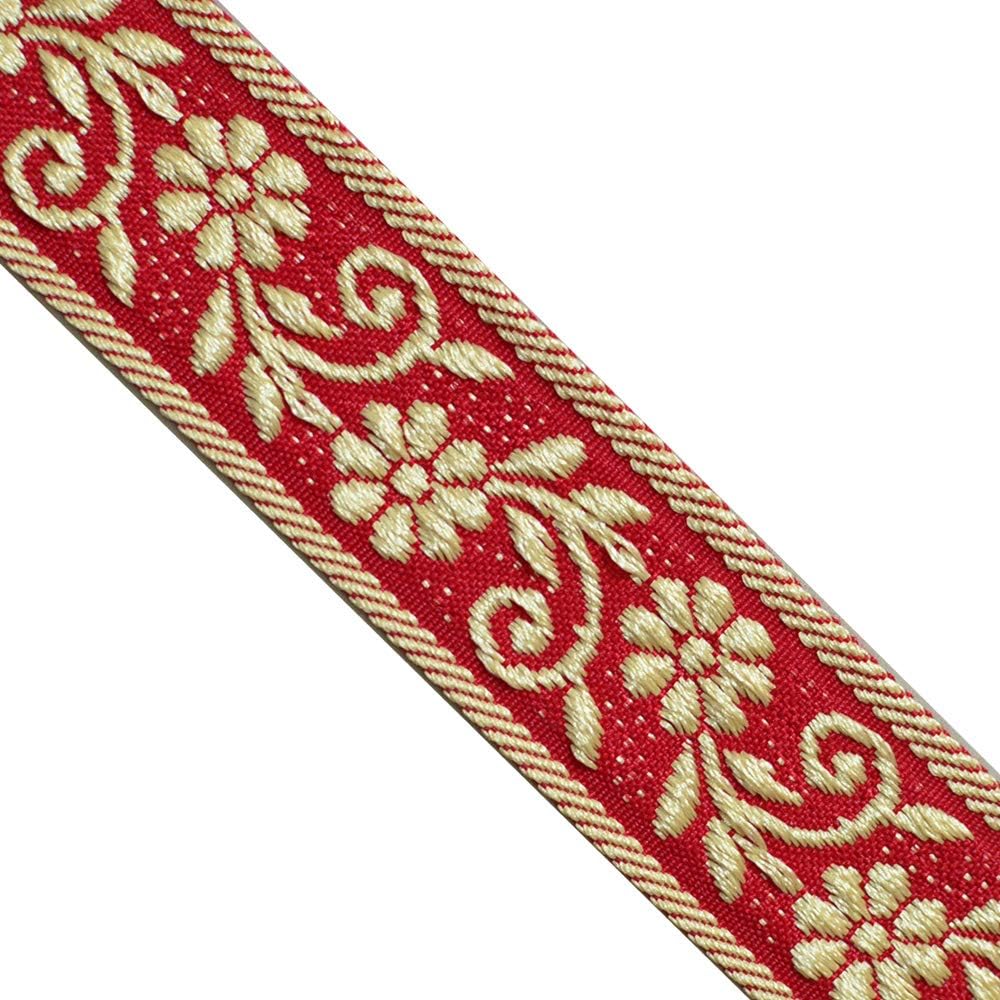 Amazon.com: JL 355 Jacquard Metallic Gold Daisy Floral Vine red Ribbon ...
