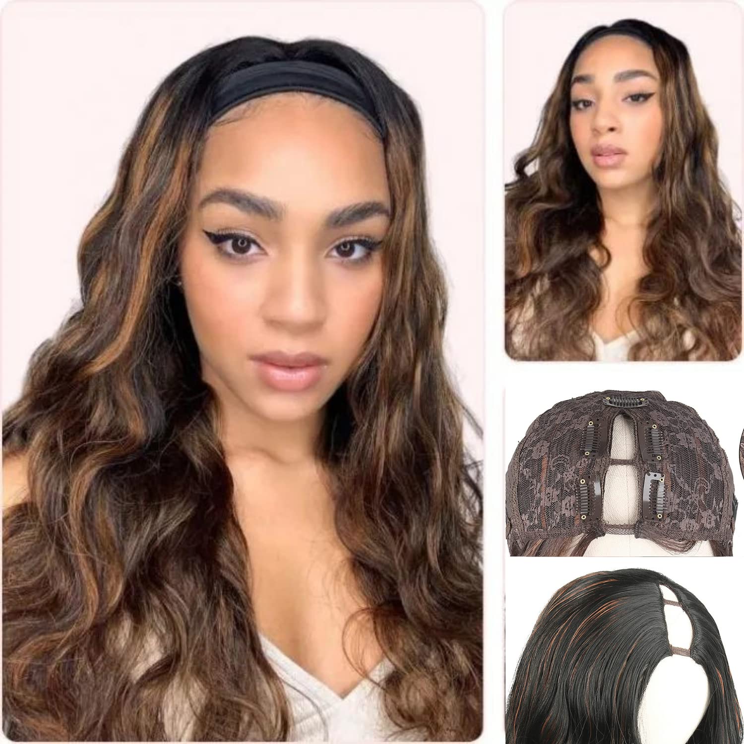 Amazon.com : Aisaide Highlight Body Wave V Part Wigs for Black Women ...