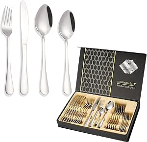 24-Piece Premium Stainless Steel Cutlery Set with Gift Box, Service for ...