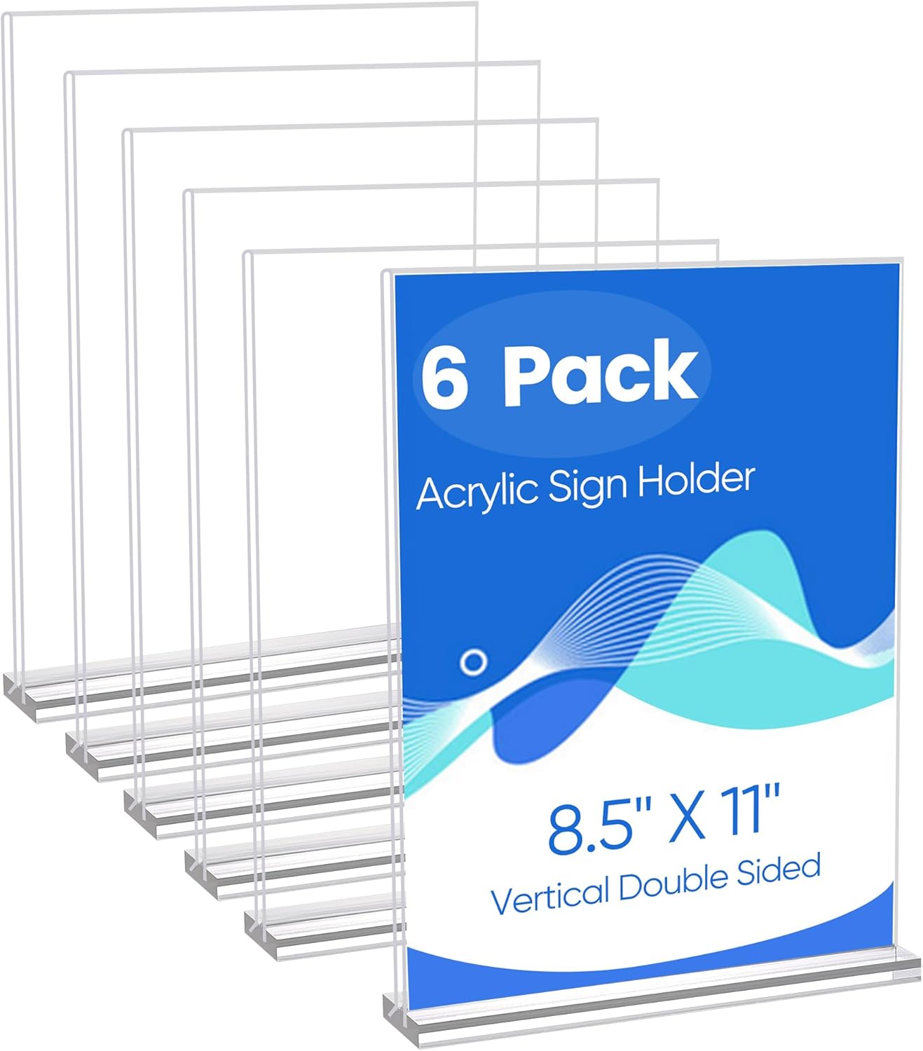 6 Pack Acrylic Sign Holder 8.5 x 11, Clear Double Side T Shape Acrylic ...