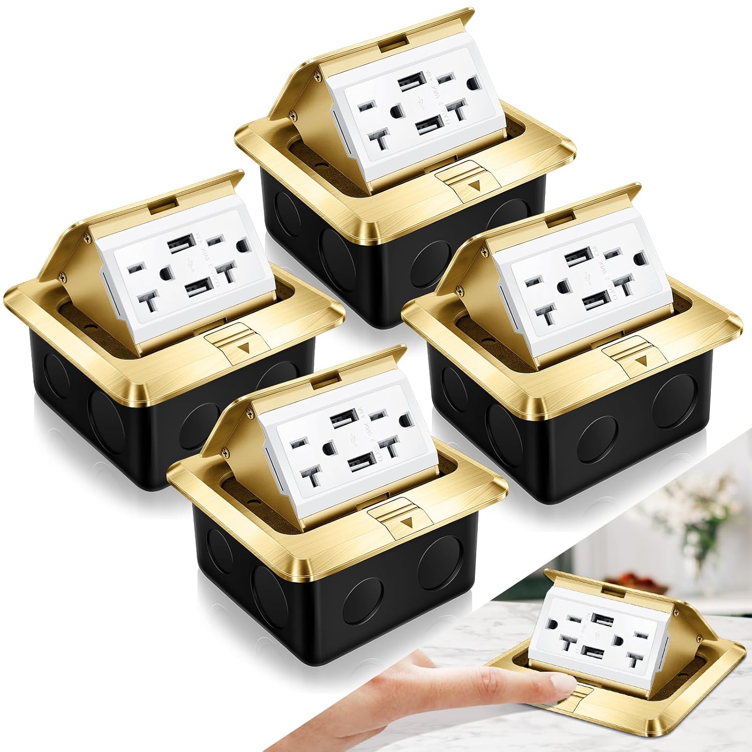 Hoolerry 4 Pack Pop up Floor Outlet Kit Waterproof Electrical Outlet ...