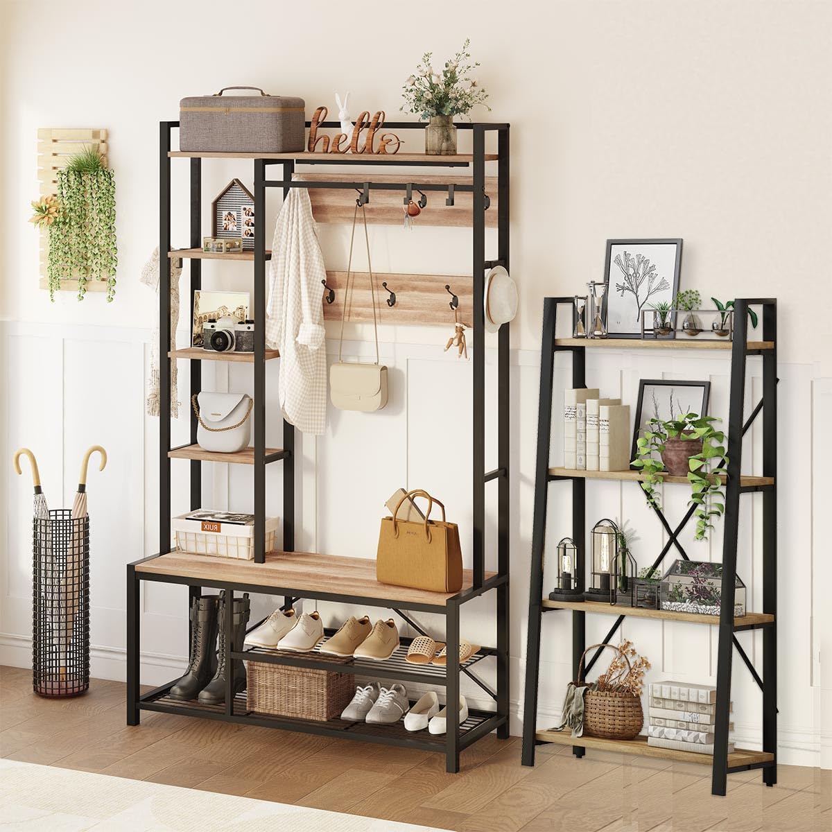 Amazon.com: BON AUGURE Farmhouse Hall Tree for Entryway, Mudroom Bench ...